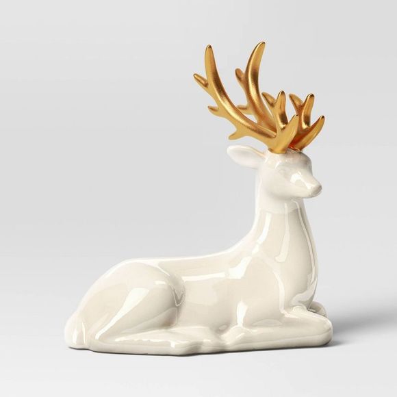 Threshold | Accents | Shiny Ceramic Sitting Deer Ivory Threshold Open ...